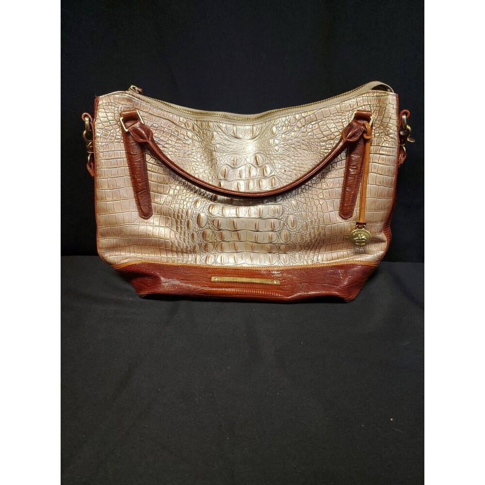 Brahmin Elaine Clay Caye Pecan Brown Embossed Leather… - Gem